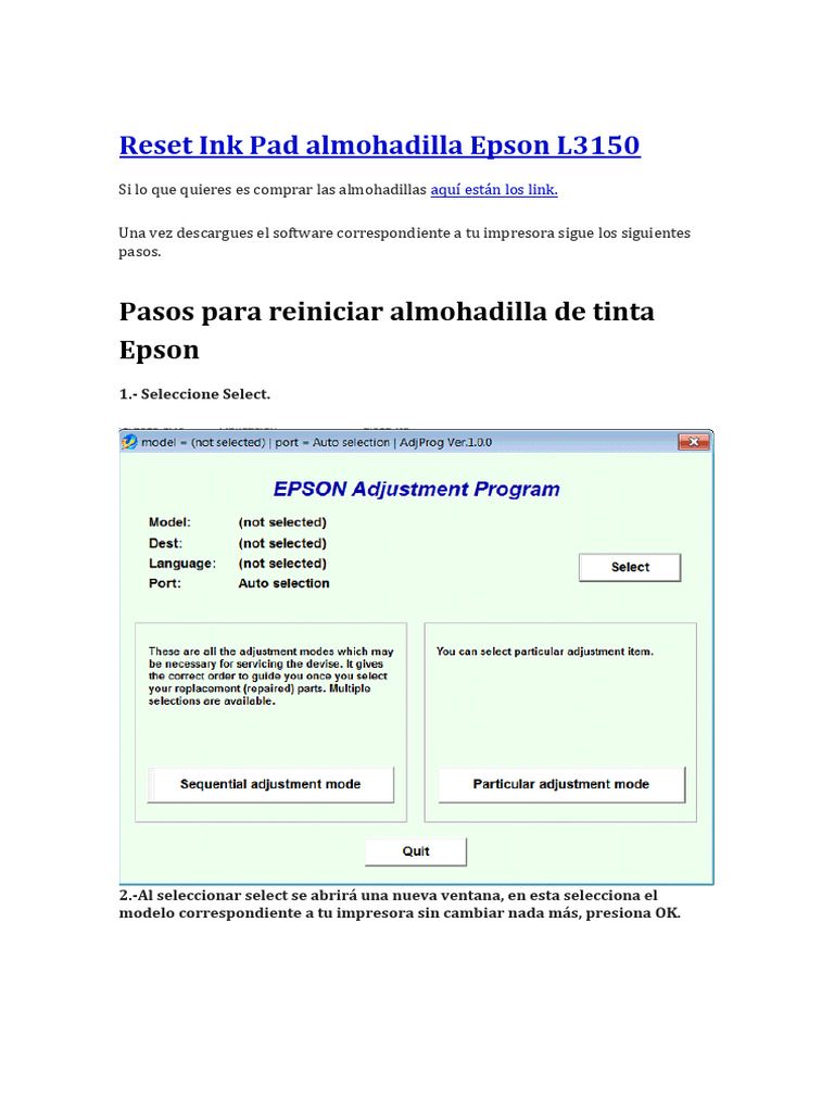 Reset Ink Pad Almohadilla Epson L3150 | PDF