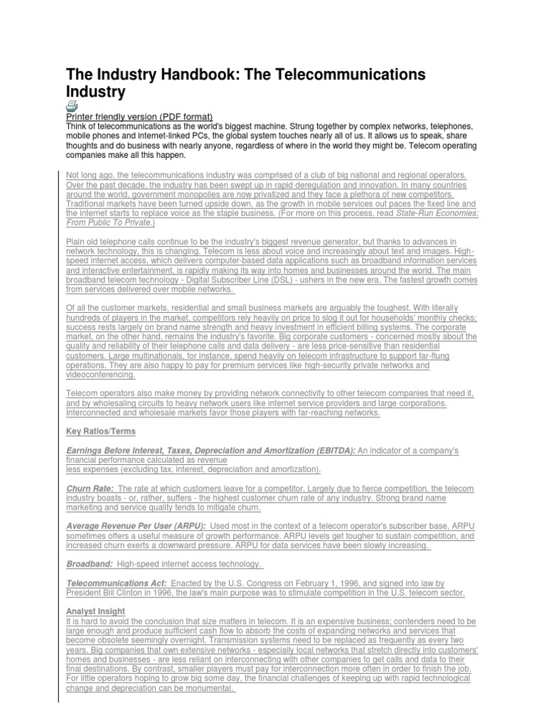 The Industry Handbook: The Telecommunications Industry: Printer ...