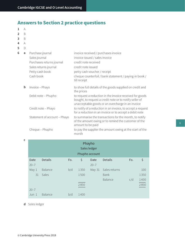 IGCSE Accounting Practice Answers | PDF | Debits And Credits | Invoice