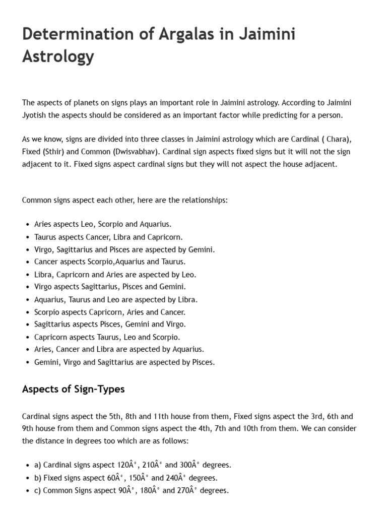 Jaimini Astrology: Understanding Argalas | PDF | Astrological Sign ...