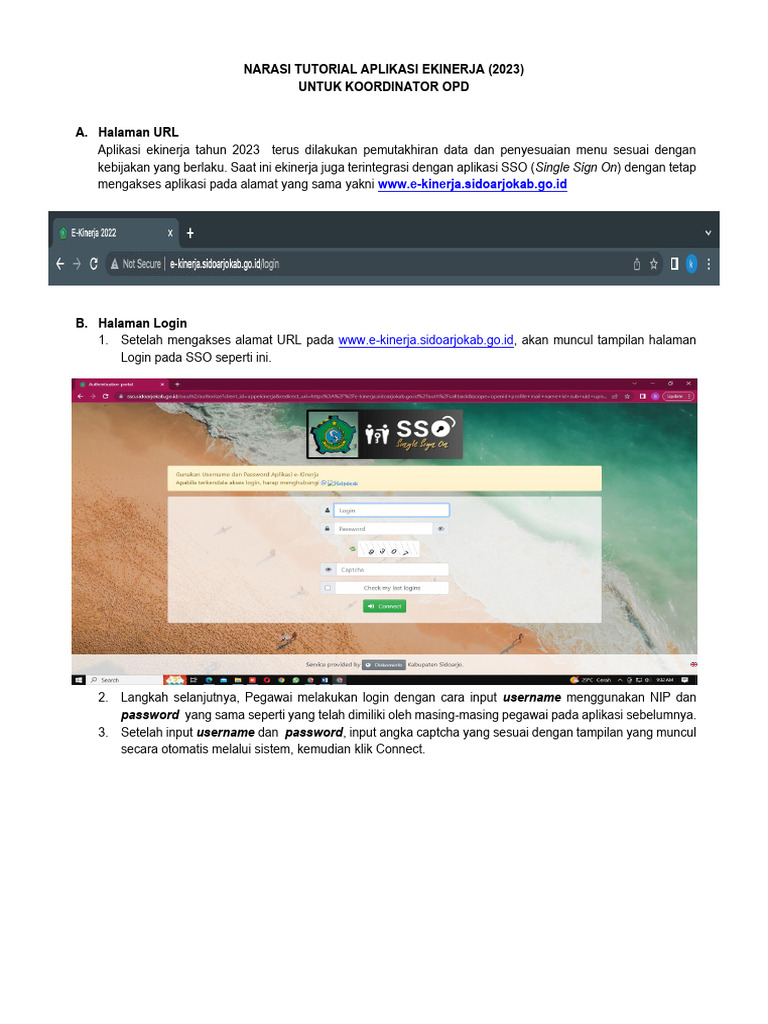 NARASI TUTORIAL APLIKASI EKINERJA 2023 (Koordinator OPD) | PDF