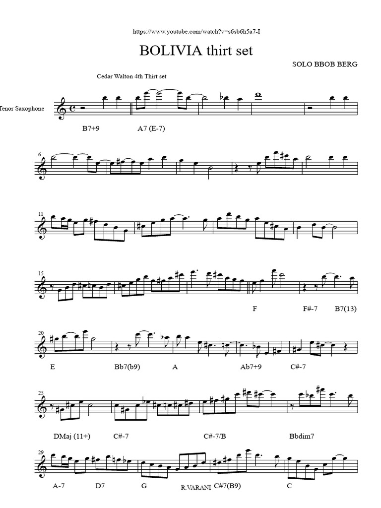 Bolivia Lead Sheet for Saxophone | PDF