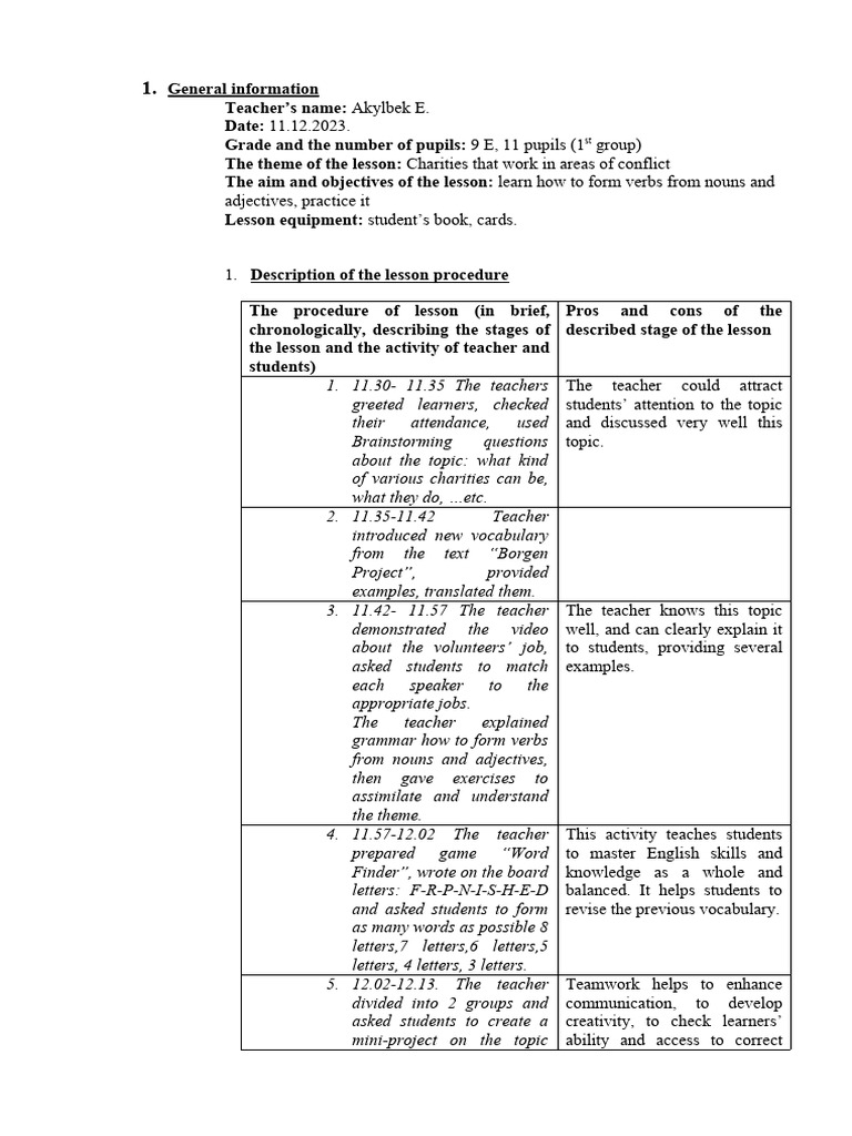 Lesson Observation Scheme-11.12.23 | PDF | Teachers | Learning