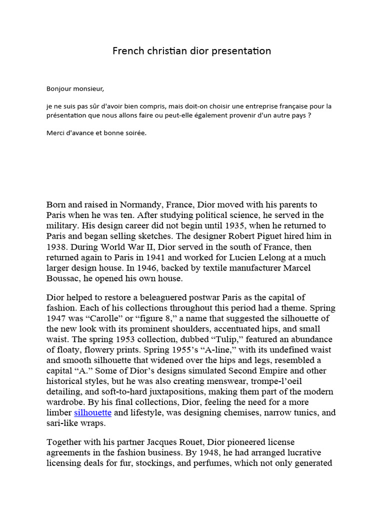 French Christian Dior Presentation | PDF | Fashion | Clothing