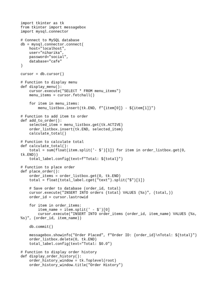 Cafe Management System in Python | PDF | Databases | Computer Science
