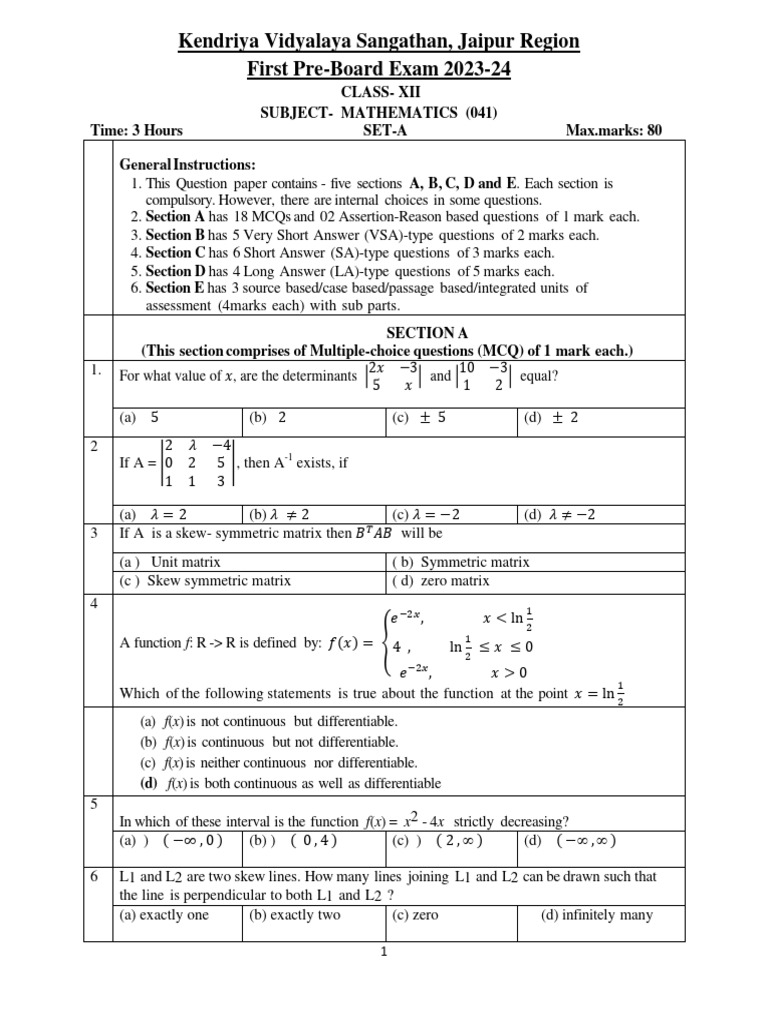Class 12 Maths Pre-Board Exam 2023-24 | PDF | Linear Programming | Analysis