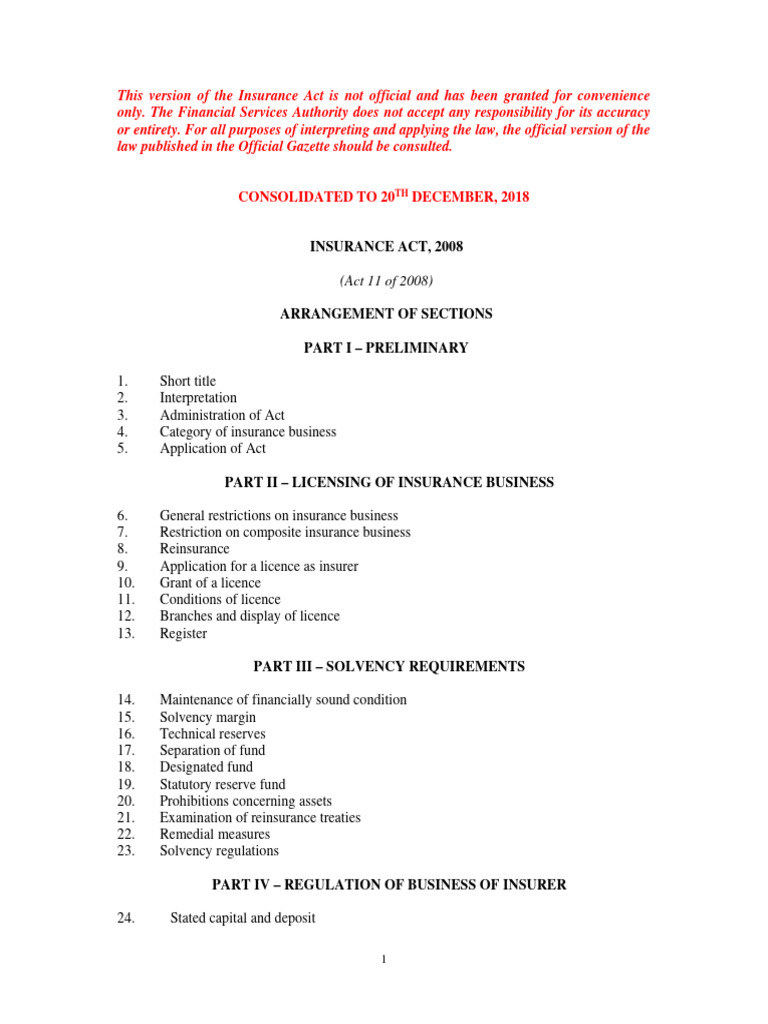 Consolidated Insurance Act, 2008 To 20th December 2018 | PDF ...