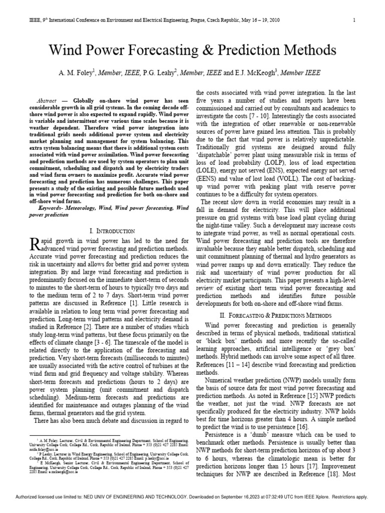Wind Power Forecasting Amp Prediction Methods Pdf Numerical Weather Prediction Wind Power 