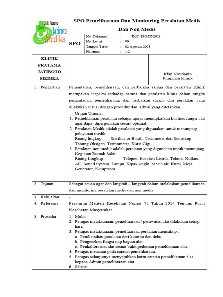 JMC SPO Pemeliharaan Dan Monitoring Peralatan Medis Dan Non Medis | PDF | Sains & Matematika