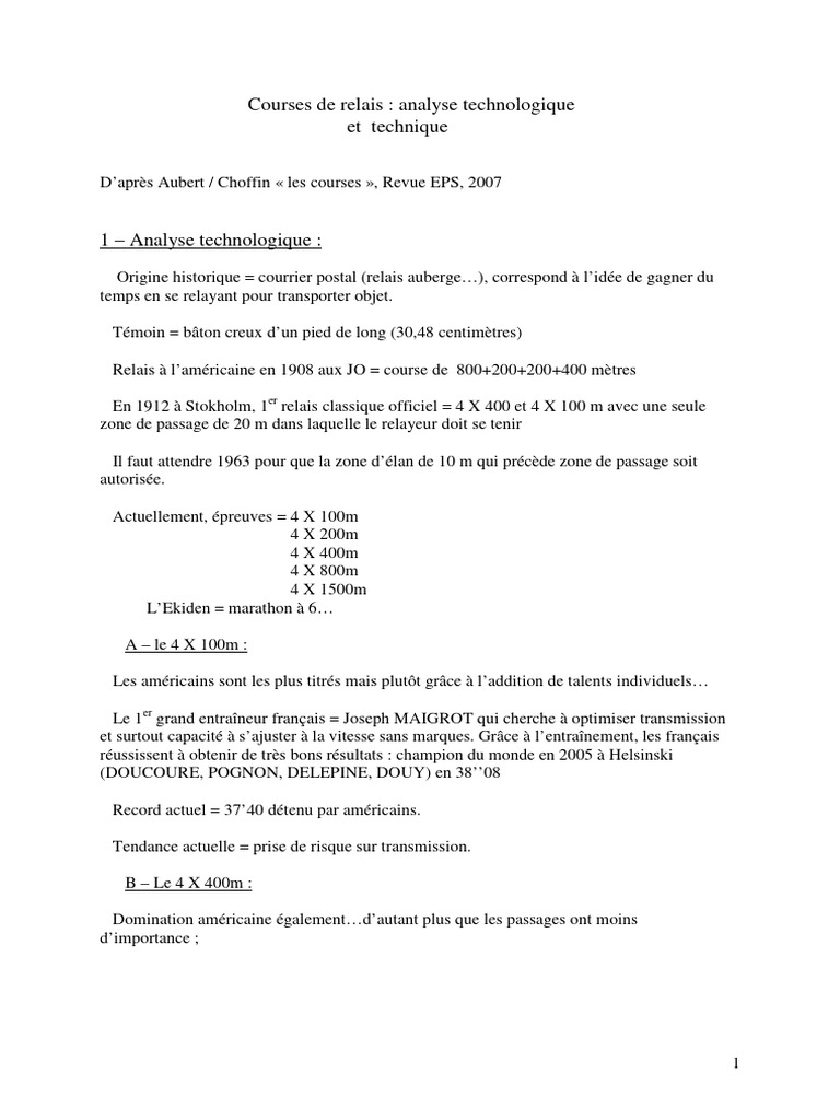 Analyse des courses de relais en athlétisme | PDF | Athlétisme