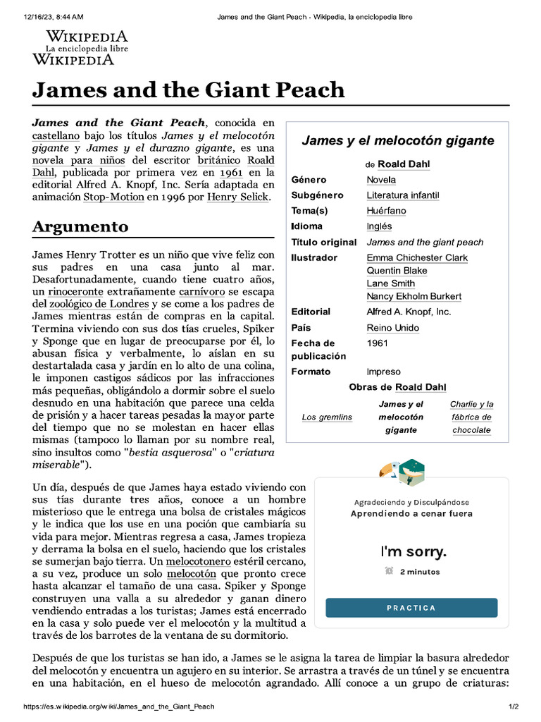 James and The Giant Peach | PDF