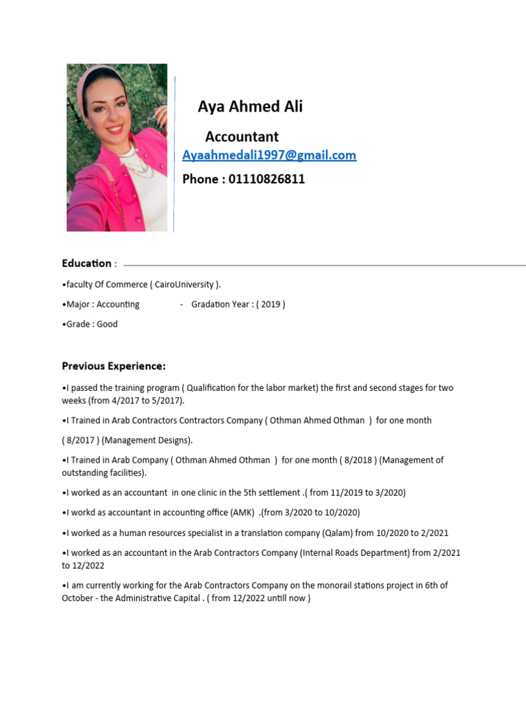 Aya Ahmed Ali: Accountant | PDF