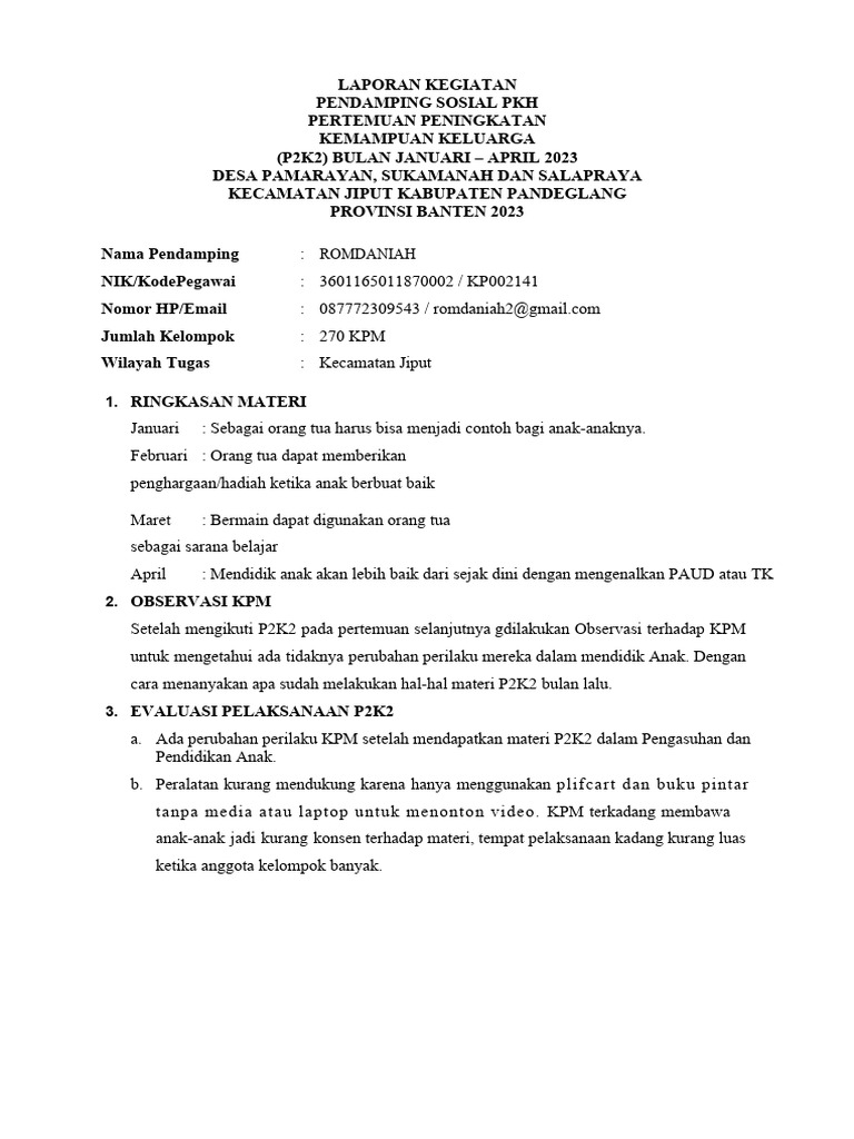 Laporan Kegiatan Pendamping Sosial PKH - SPJ Bop-1-1 | PDF