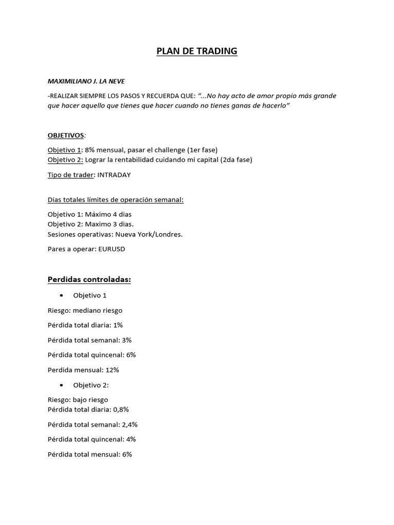 Plan de Trading | PDF | Bolsa de Valores | Economía Financiera