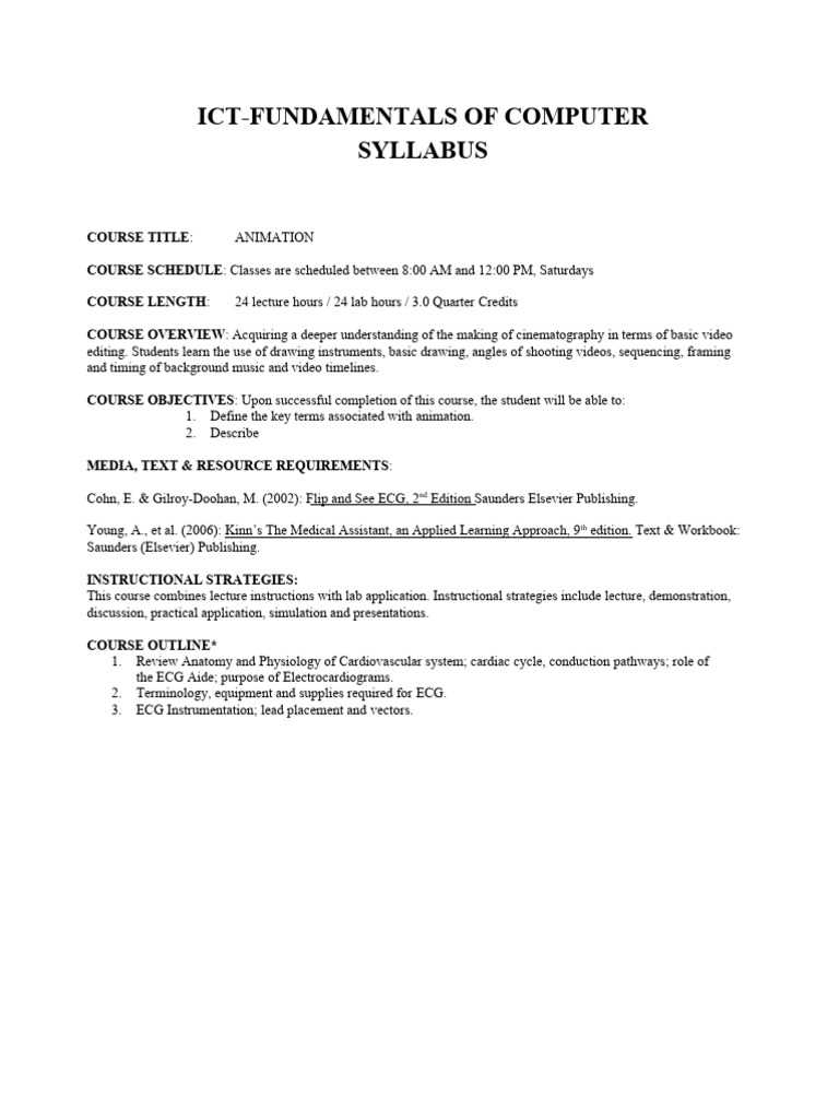 Syllabus For Animation Course | PDF | Electrocardiography | Laboratories