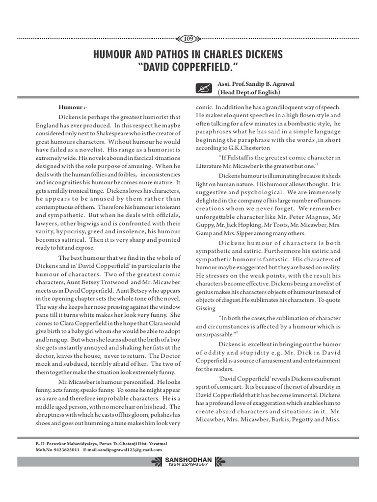 Humour and Pathos in Charles Dickens "David Copperfield.": Assi. Prof ...