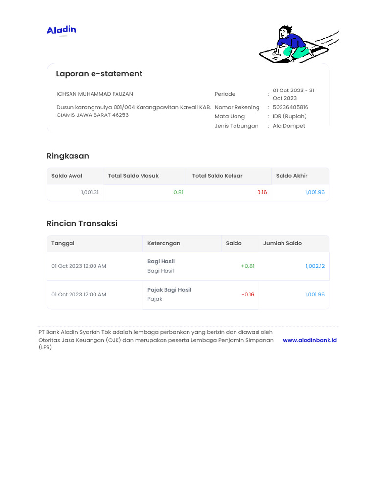 E-Statement Bank Aladin | PDF