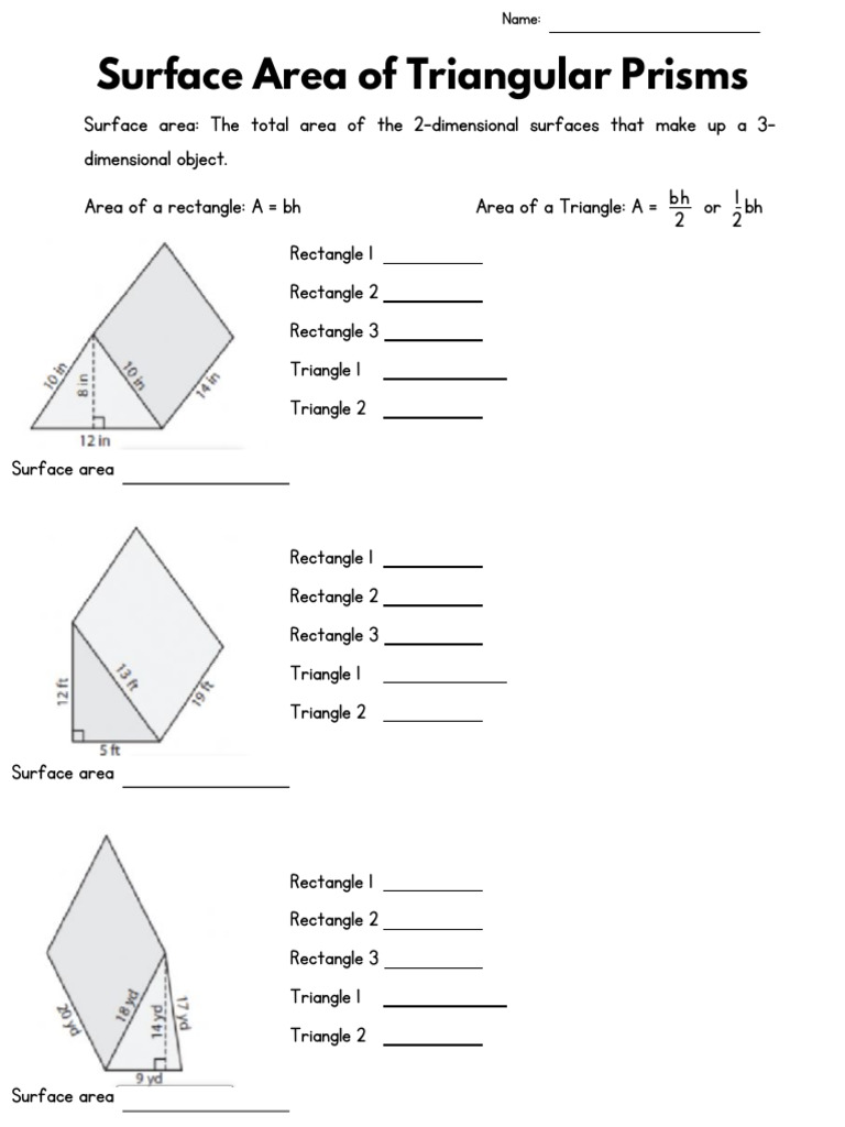 Surface Area of Triangular Prisms: Rectangle 1 Rectangle 2 Rectangle 3 ...