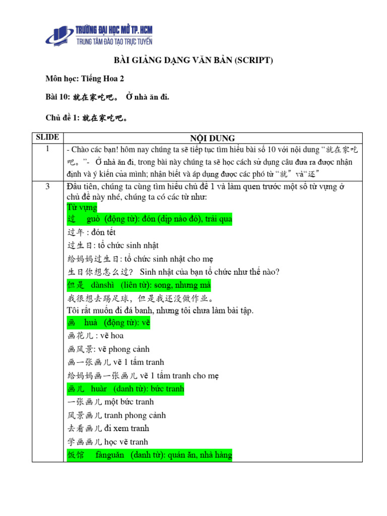 Script Bai Giang Bai 10 - Chu de 1 | PDF
