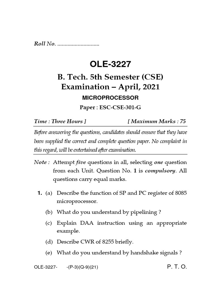 2021 B.teach. 5TH Semester (Cse) Microprocessor | PDF | Office Equipment | Computer Hardware