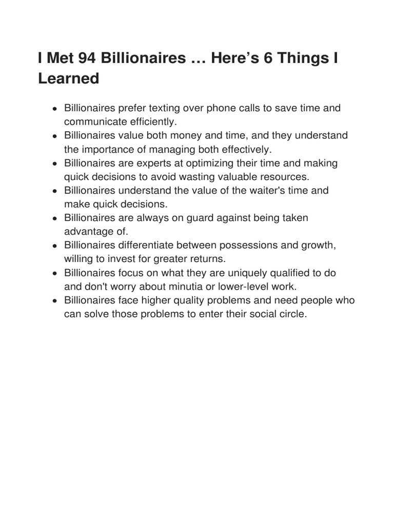 Things To Learn From Billionaires Pdf