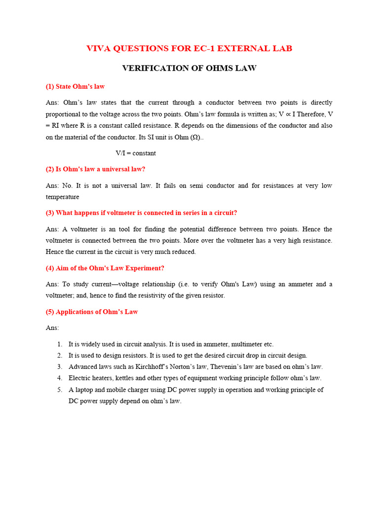 Electrical Circuits-1 Lab Viva Questions and Answers | PDF | Electrical ...