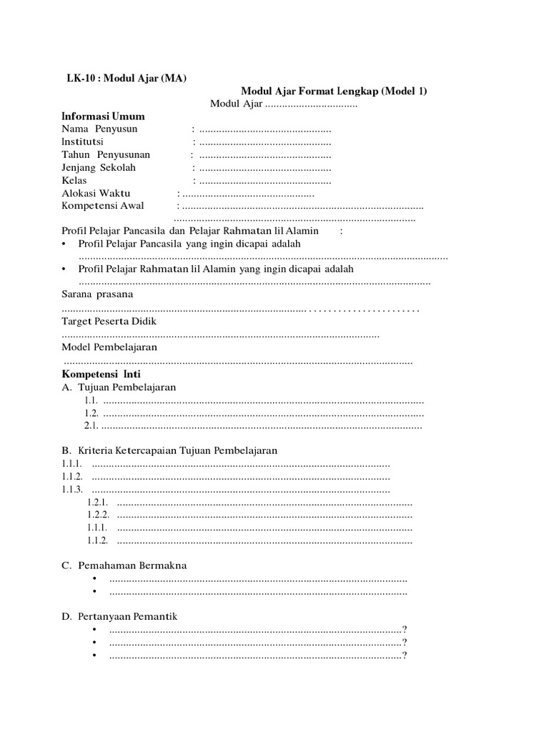 Contoh Format RPP Modul Ajar | PDF