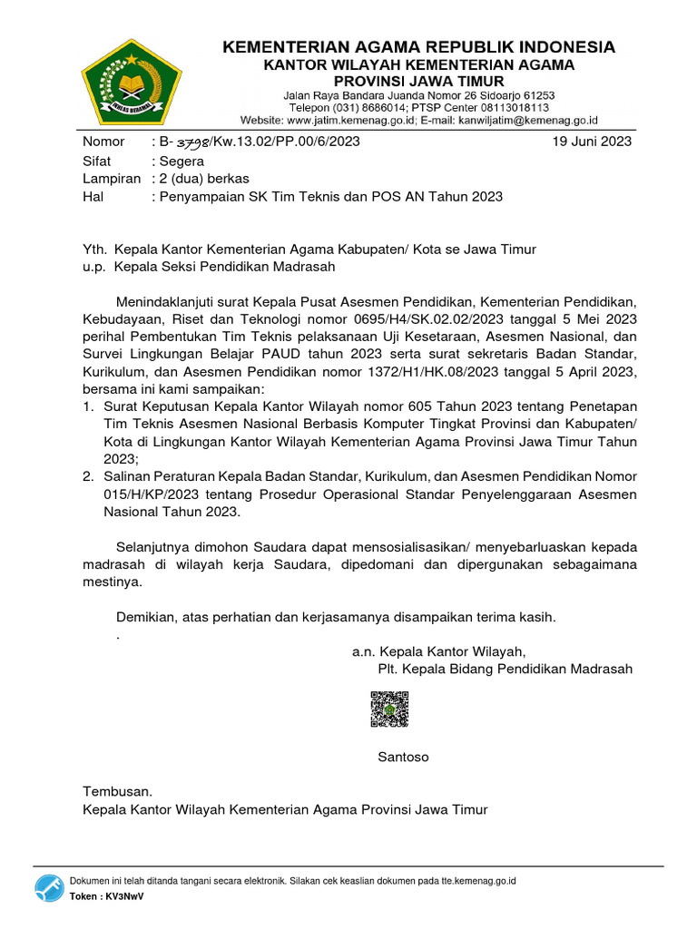 Penyampaian SK Tim Teknis AN 2023 | PDF