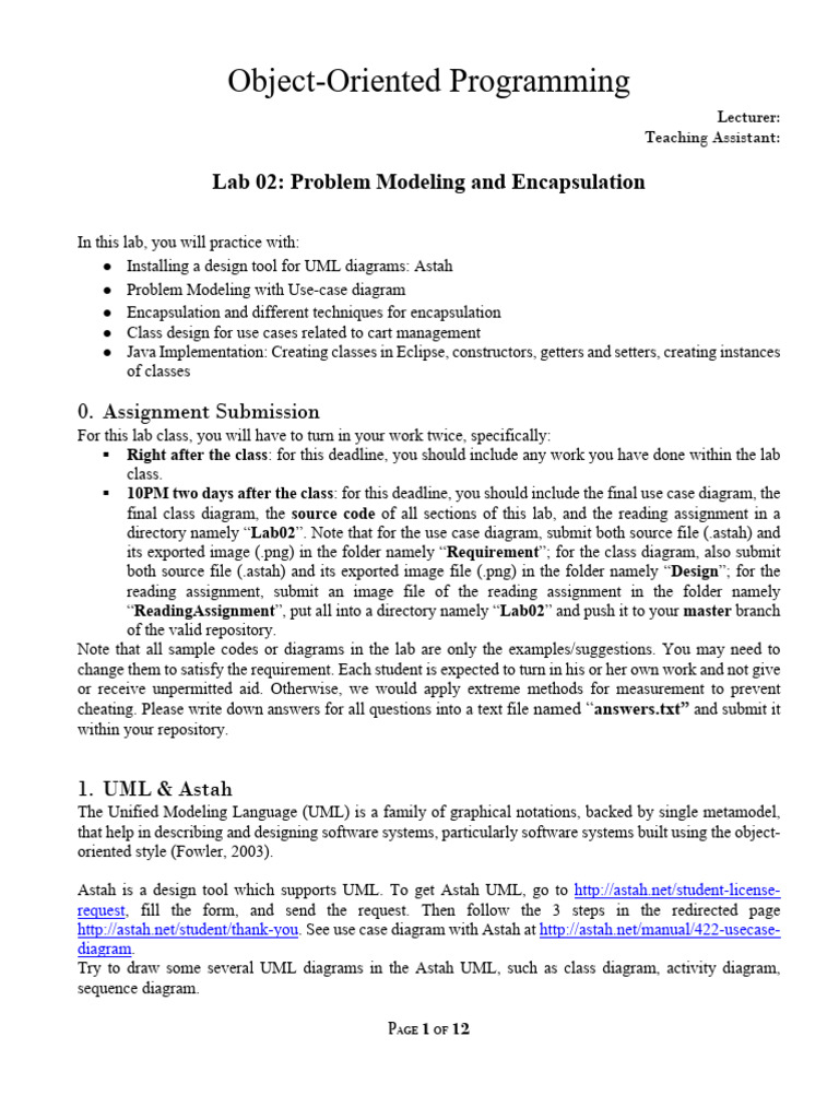 OOP Lab02 ProblemModelingEncapsulation | PDF | Use Case | Method (Computer Programming)