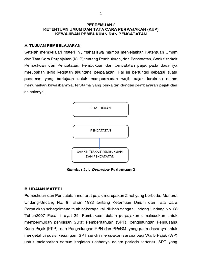Pert. 2 KETENTUAN UMUM DAN TATA CARA PERPAJAKAN (KUP) KEWAJIBAN PEMBUKUAN DAN PENCATATAN | PDF