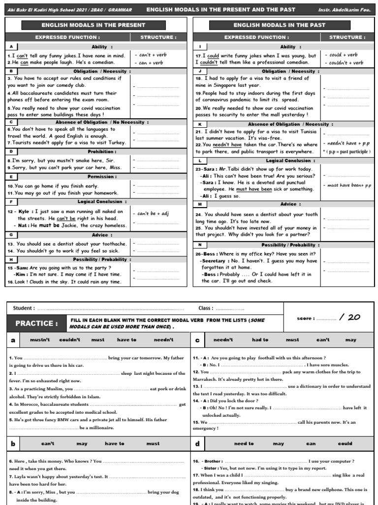 2 Bac. English Modals. option 3 | PDF