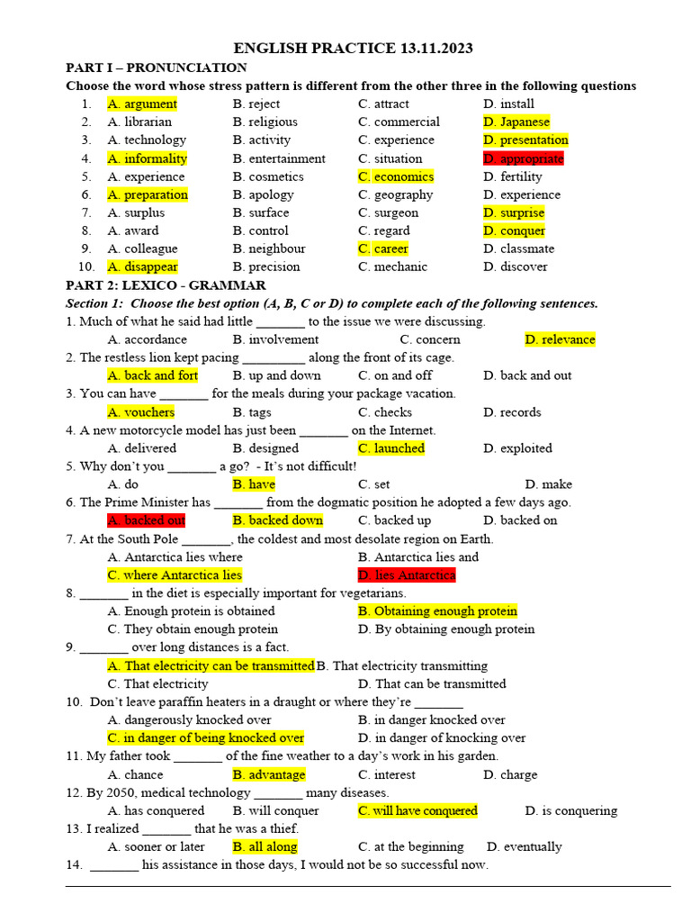English Practice: Pronunciation & Grammar Test | PDF