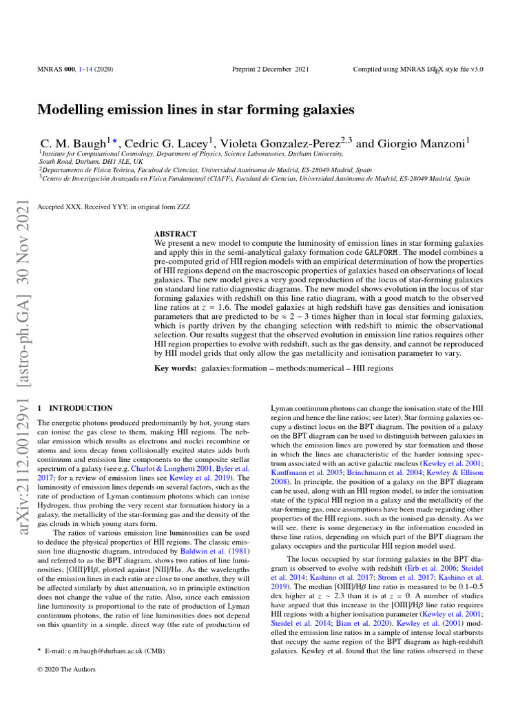 Baugh21 Modelling Emission Lines in Star Forming Galaxies | PDF | Stars | Galaxy