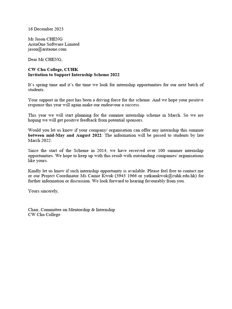 Internship Scheme 2021 - Invitation - Active Companies | PDF | Career ...