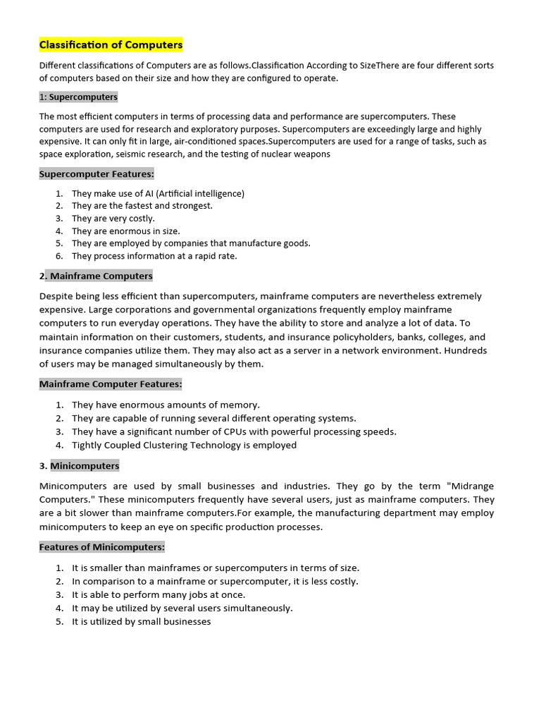 Classification of Computers | PDF | Microcomputers | Personal Computers Classification of Computers | PDF | Microcomputers | Personal Computers