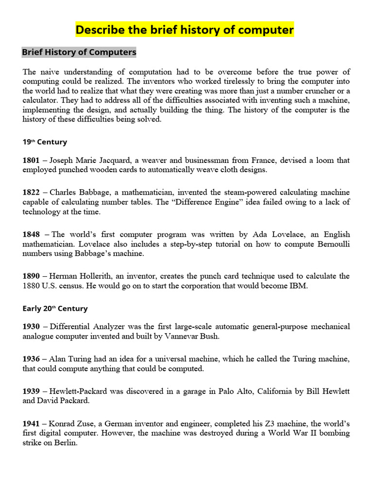 Describe The Brief History of Computer | PDF | Operating System | Personal Computers