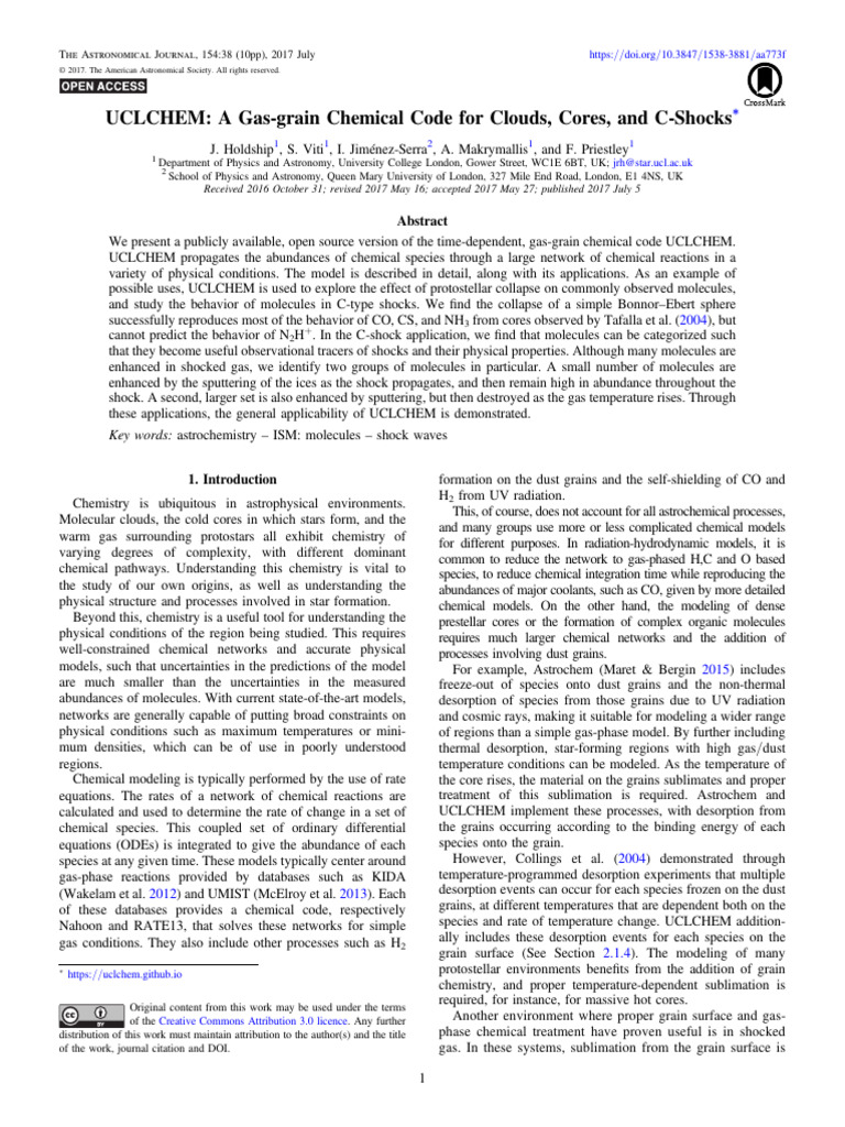 Holdship17 - UCLCHEM - A Gas-Grain Chemical Code For Clouds, Cores, and C-Shocks | PDF | Gases ...