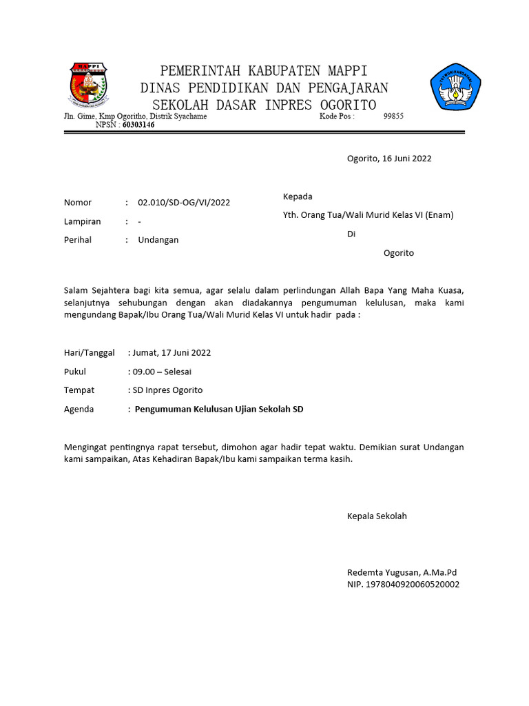 Surat Undangan Kelulusan | PDF