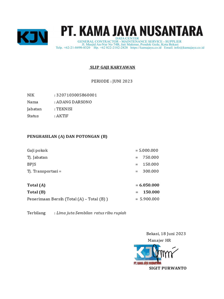 Slip-Gaji KJN - ADANG DARSONO | PDF