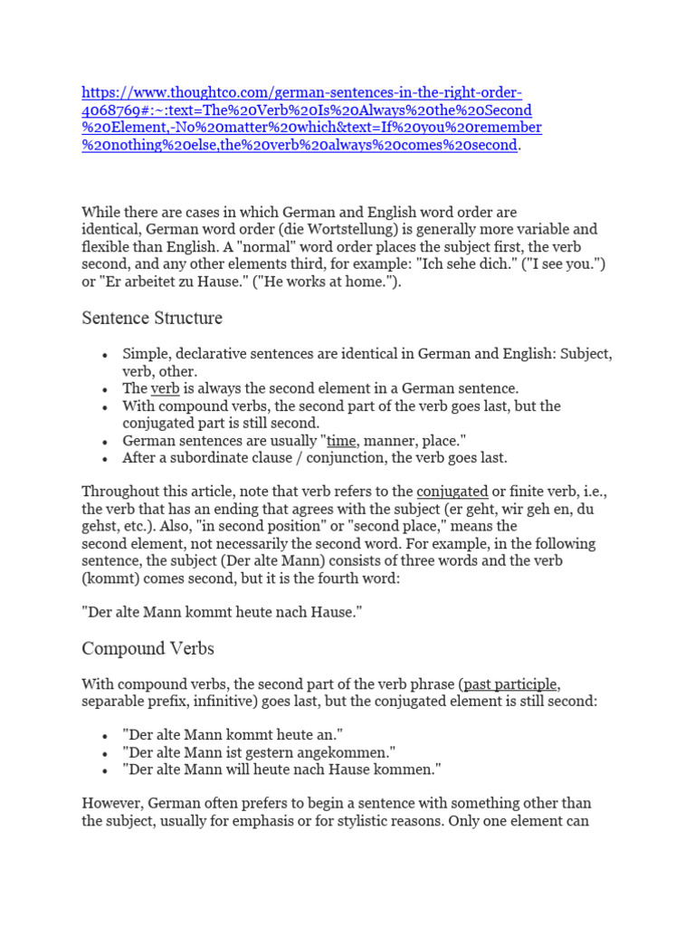 Verb Position | Download Free PDF | Verb | Subject (Grammar)