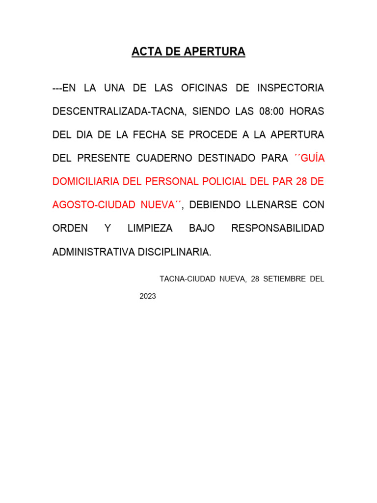 Acta de Apertura | PDF