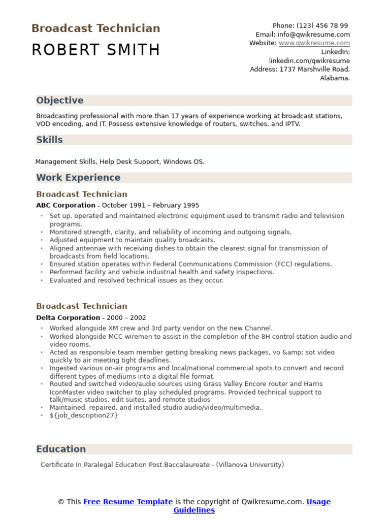 Broadcast Technician | PDF | Broadcasting | Video Broadcast Technician | PDF | Broadcasting | Video