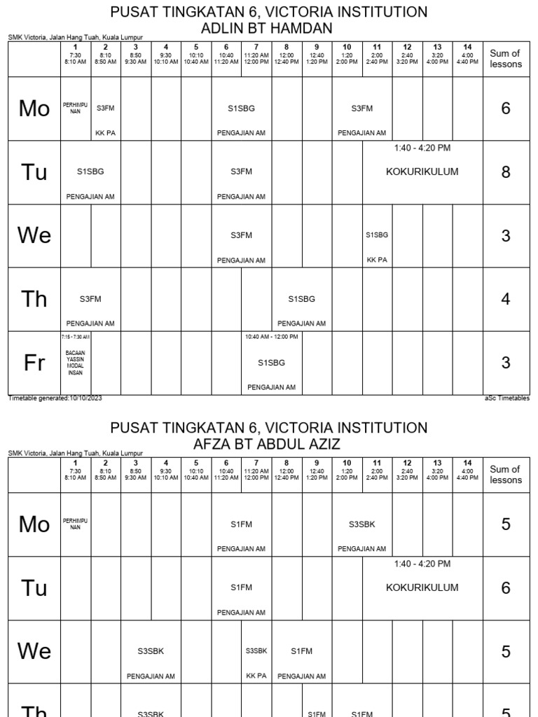 Teachers Timetable | PDF
