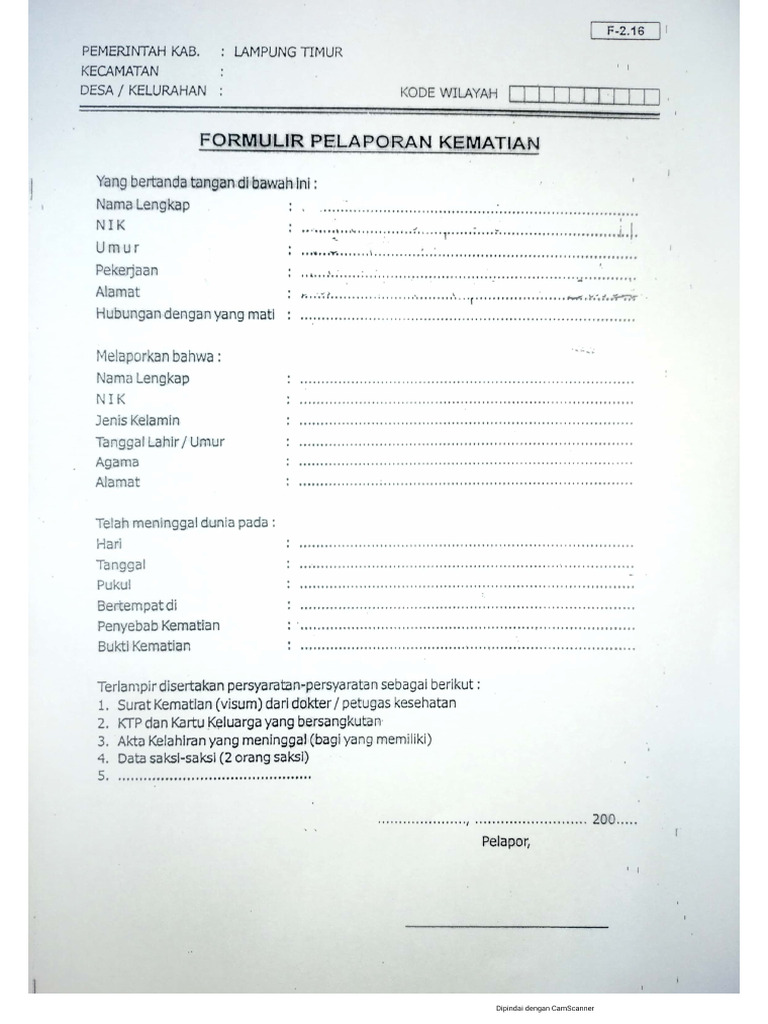Formulir Pelaporan Kematian | PDF