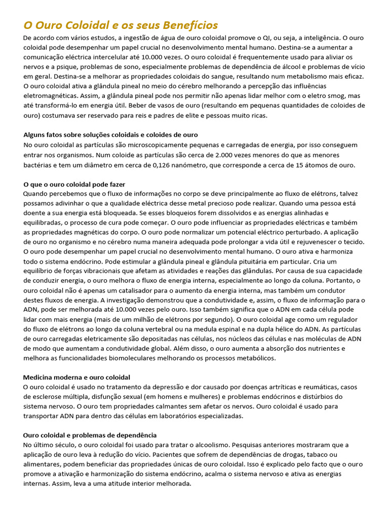 Ouro-Coloidal e Os Seus Benefícios | PDF | Coloide | DNA
