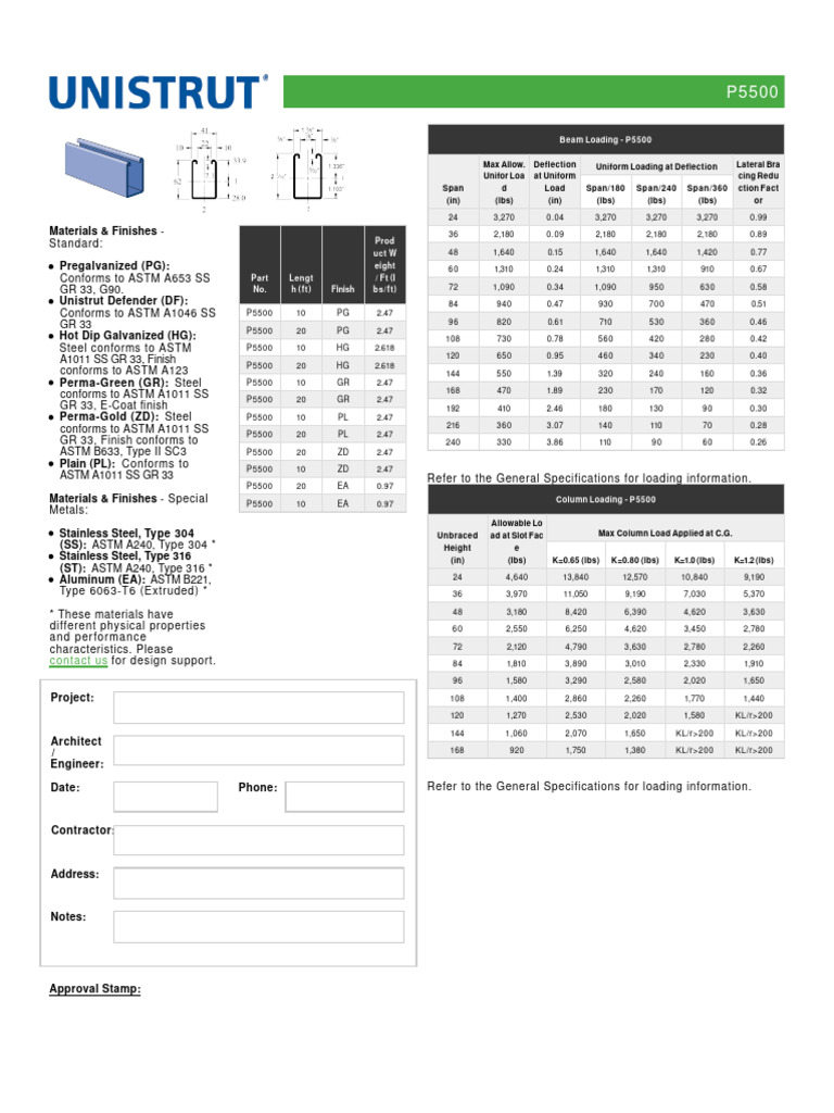 Prod Uct W Eight / FT (L BS/FT) : Refer To The General Specifications ...
