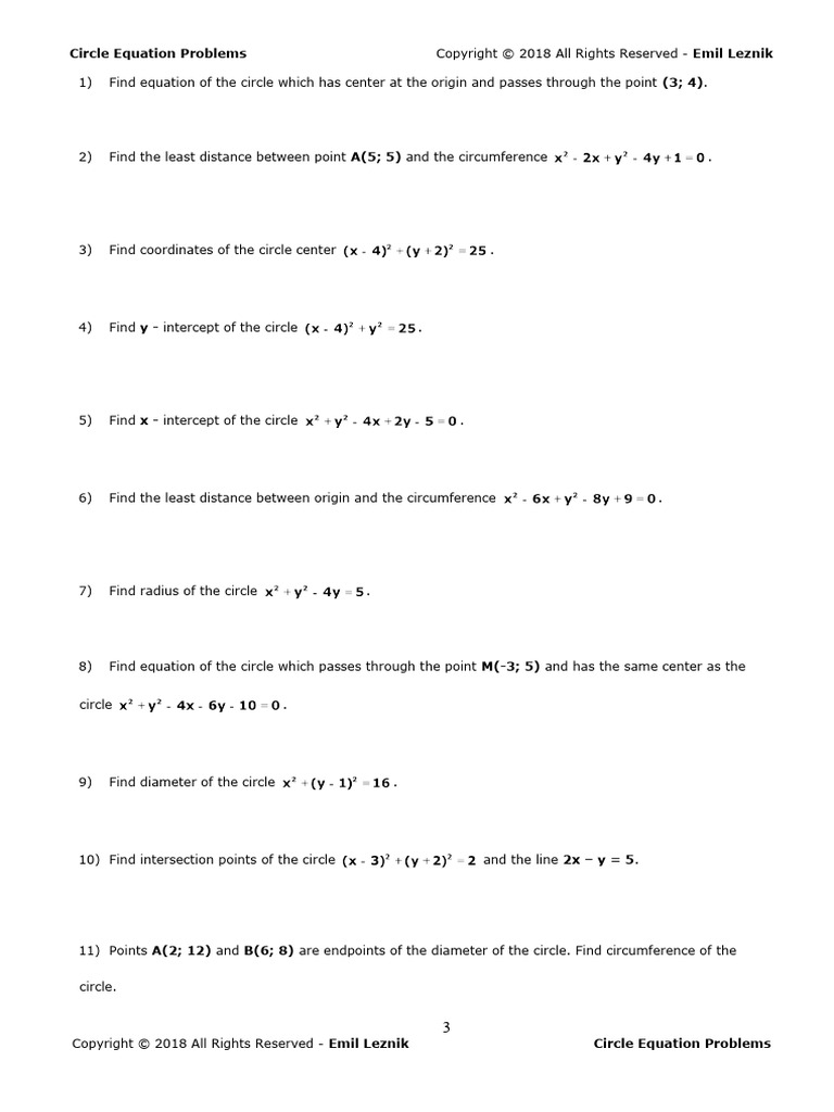 Circle Equations | PDF | Circle | Classical Geometry