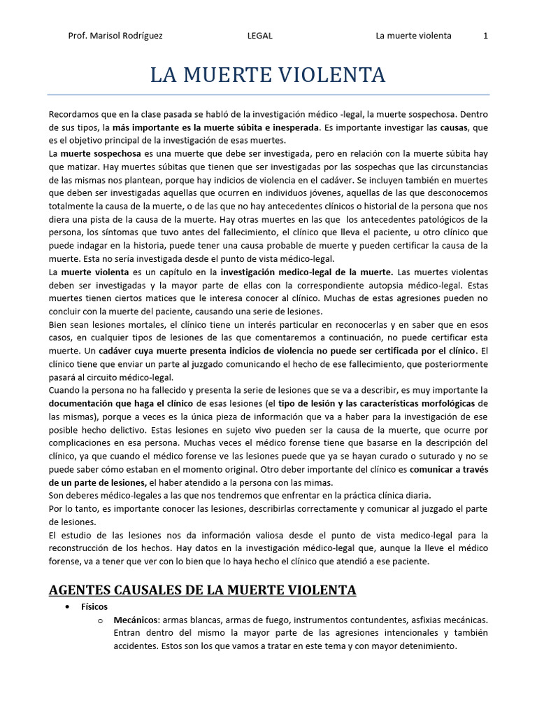 E18 - Legal - La Muerte Violenta I | PDF | Causas de la muerte | Medicina