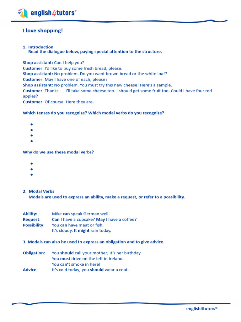 I Love Shopping! - Students Version | PDF | Verb