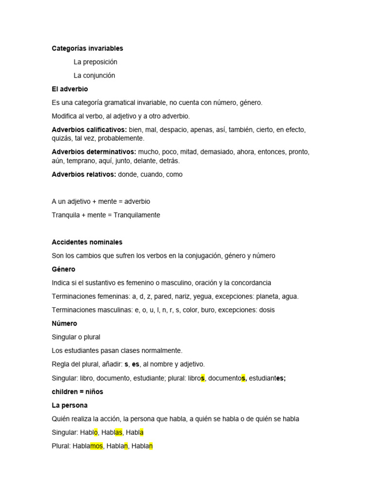 Morfologia Categorías Invariables Parte 1 | PDF | Plural | Género ...